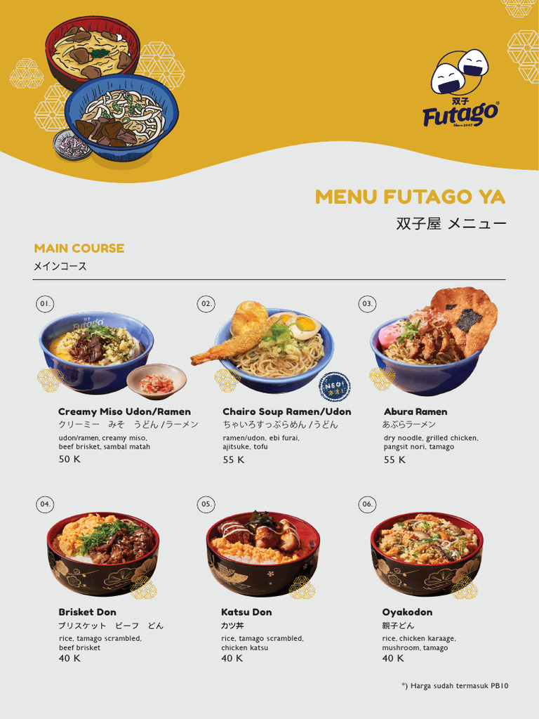 Futago Ya Menu Highlights | PDF | Cuisine | Foods