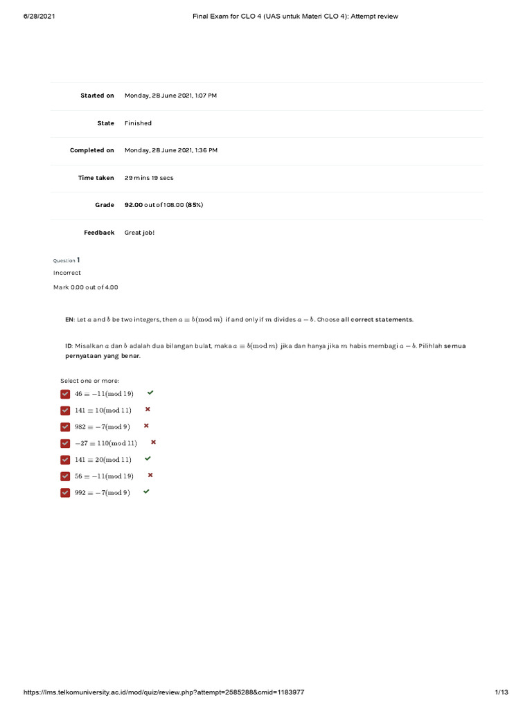 Final Exam For CLO 4 UAS Untuk Materi CLO 4 Attempt Review - PDF 1 | PDF