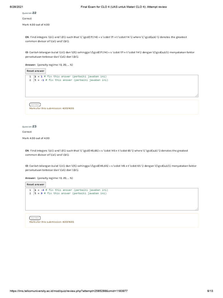 Final Exam For CLO 4 UAS Untuk Materi CLO 4 Attempt Review - PDF 9 | PDF