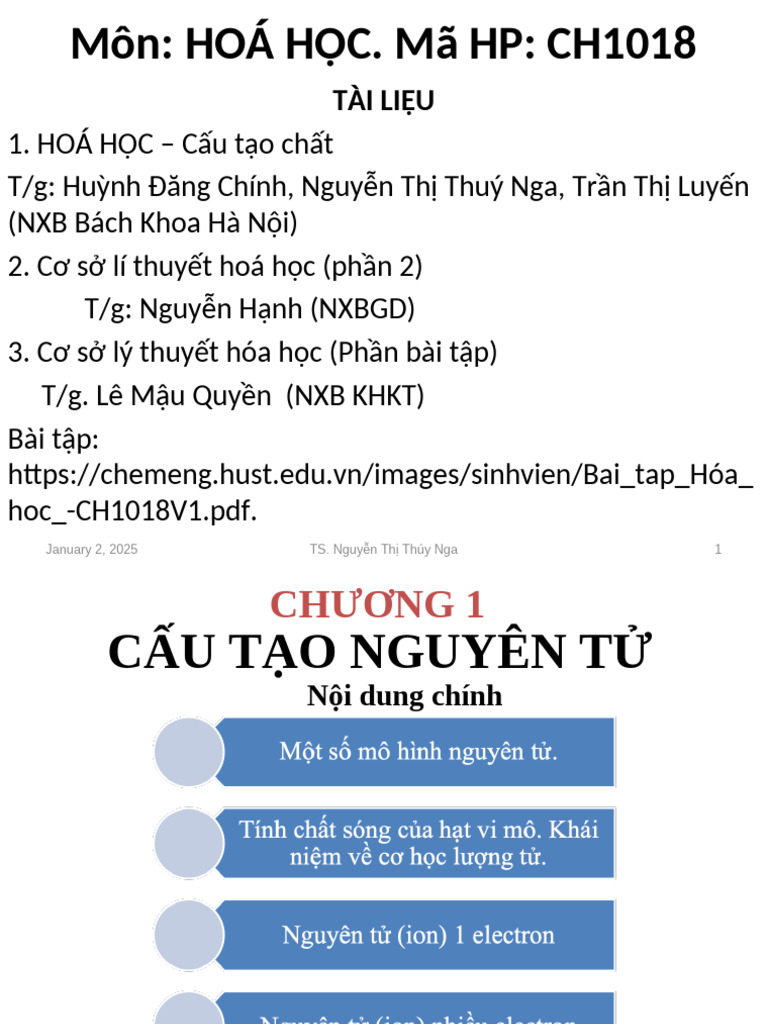 chuong 1-Cấu tạo nguyên tử (CH1018) | PDF