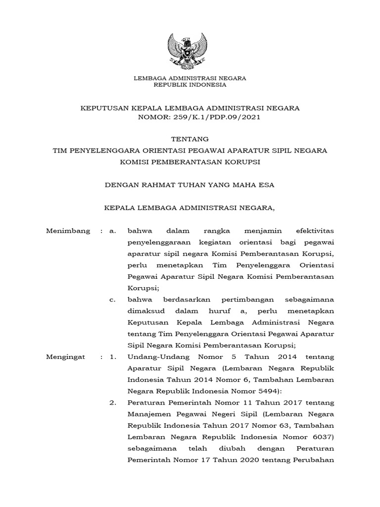 TTD 790 dan Draft SK Tim Penyelenggara Orientasi Pegawai ASN KPK 2021 - HO - Rev P3K 8 Nov 21 ...