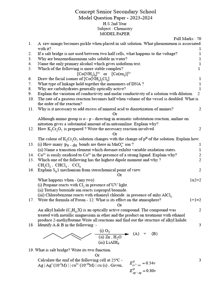 Science Model Papaers | PDF | Chemical Reactions | Amine