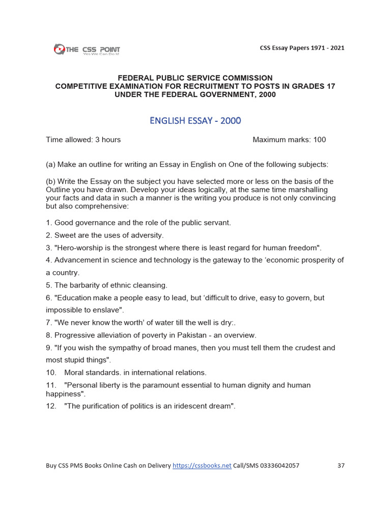 50 Years CSS Essay Papers From 1971-2021 Edition - Unlocked | PDF | Essays