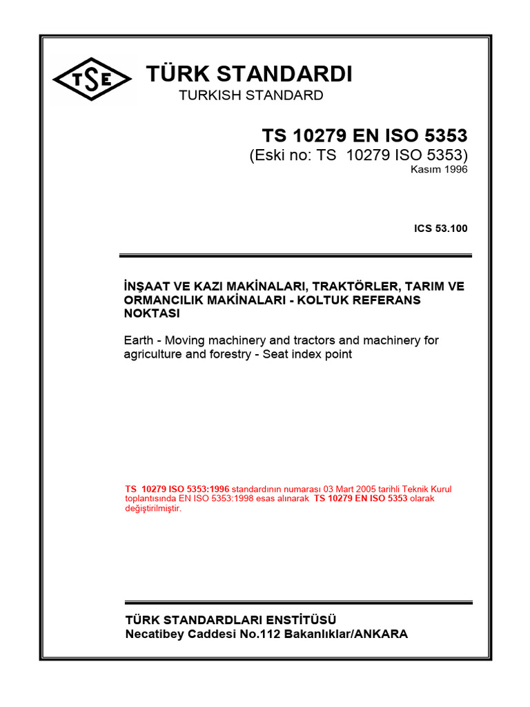 TS 10279 EN ISO 5353 (Eski No TS 10279 ISO 5353) | PDF