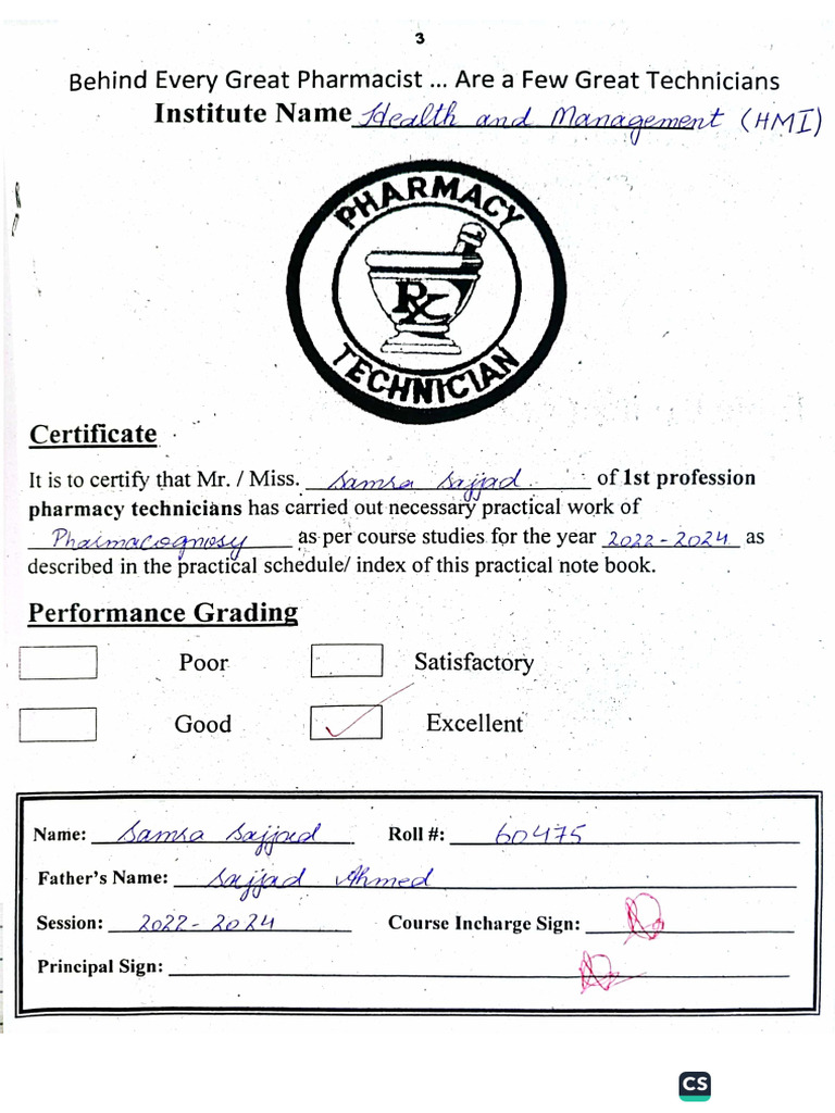 Pharmacognosy Practical Notebook First Year Category B | PDF