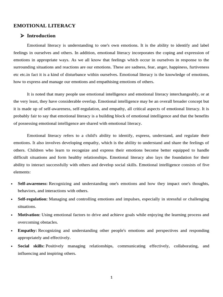 emotional literacy | PDF | Emotional Intelligence | Emotions