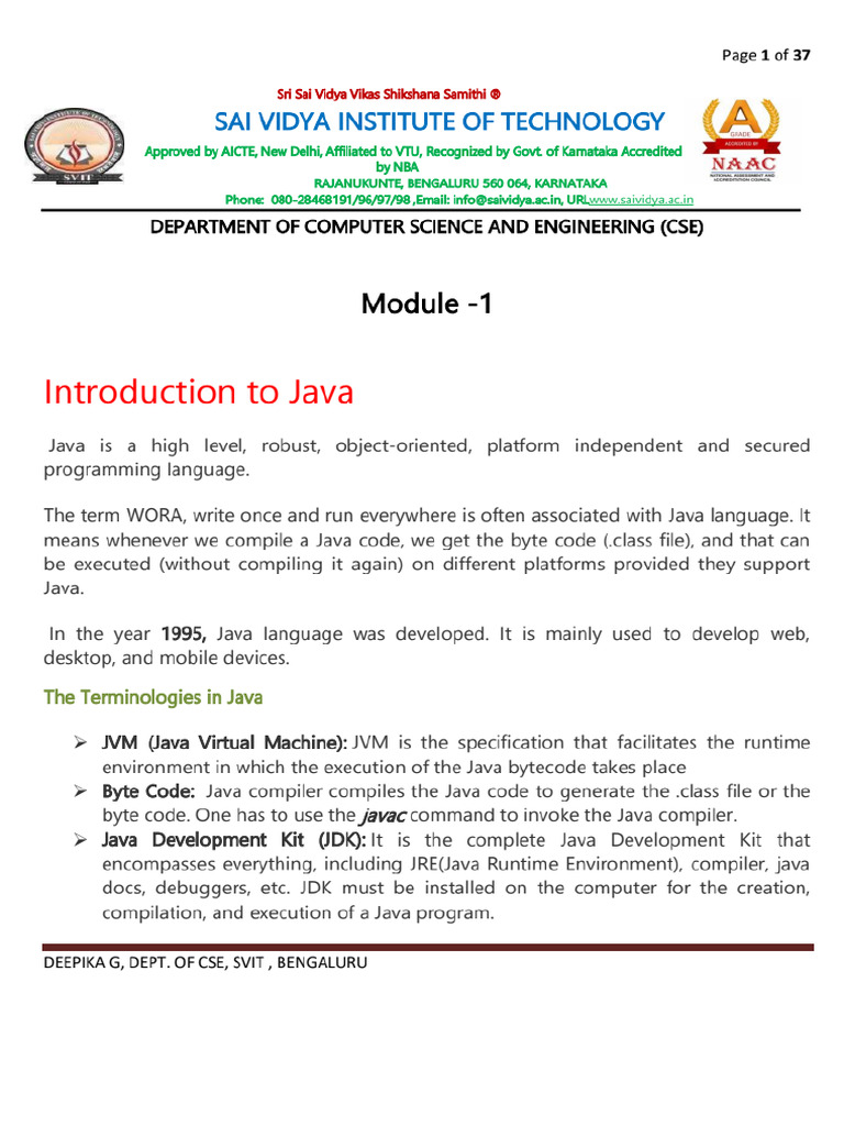 Java Module 1 SVIT | PDF