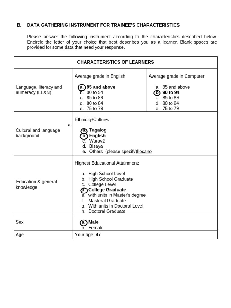 DATA GATHERING INSTRUMENT - 2024 - Revised 1 | PDF | Learning ...
