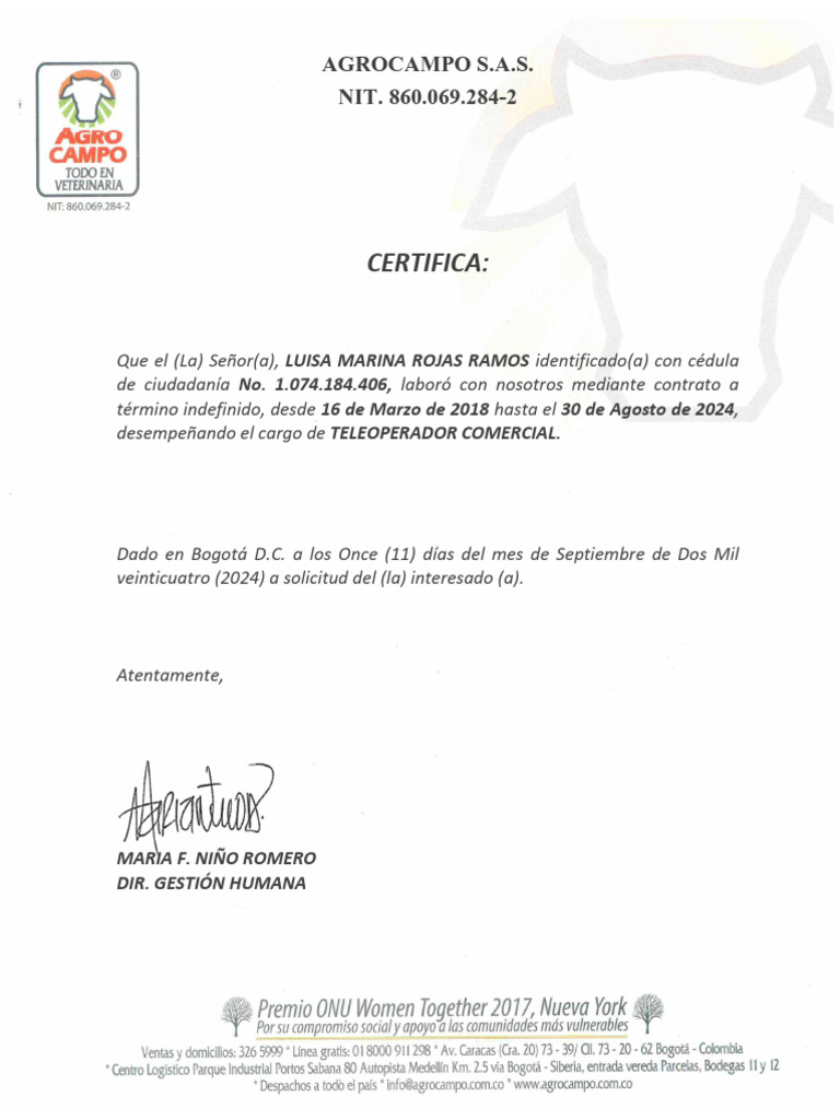 Cert Luisa Marina Rojas | PDF