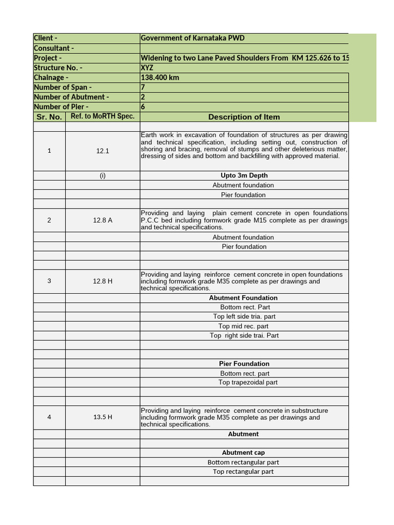Major Bridge Estimation Sheet | PDF | Concrete | Composite Material