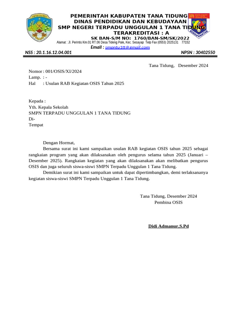 RAB Kegiatan OSIS SMP 2025 | PDF