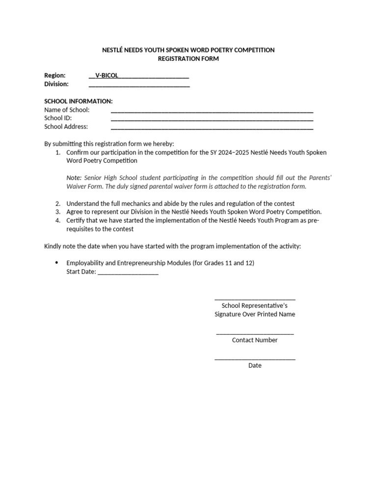 2024 Nny Registration Form | PDF