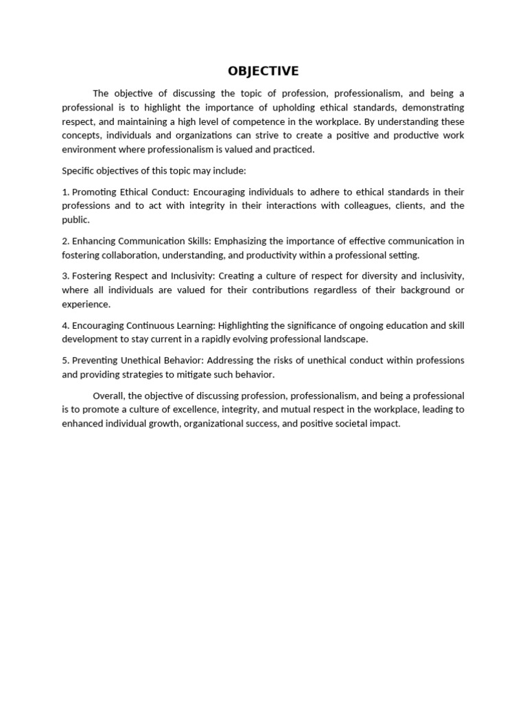 OBJECTIVE | PDF | Profession | Communication