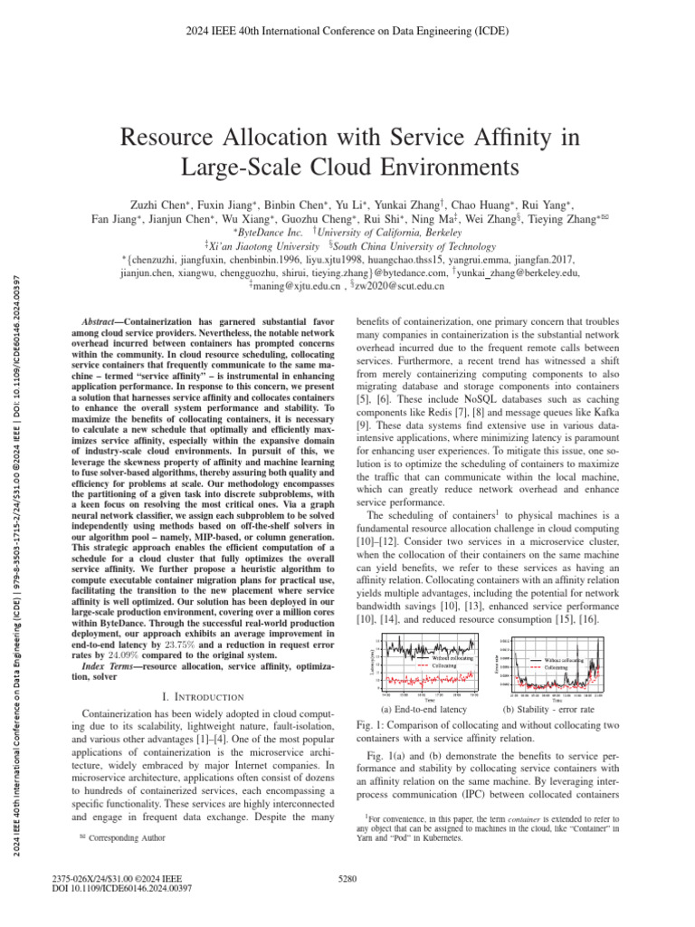 Resource Allocation With Service Affinity in Large-Scale Cloud Environments | PDF | Cloud ...