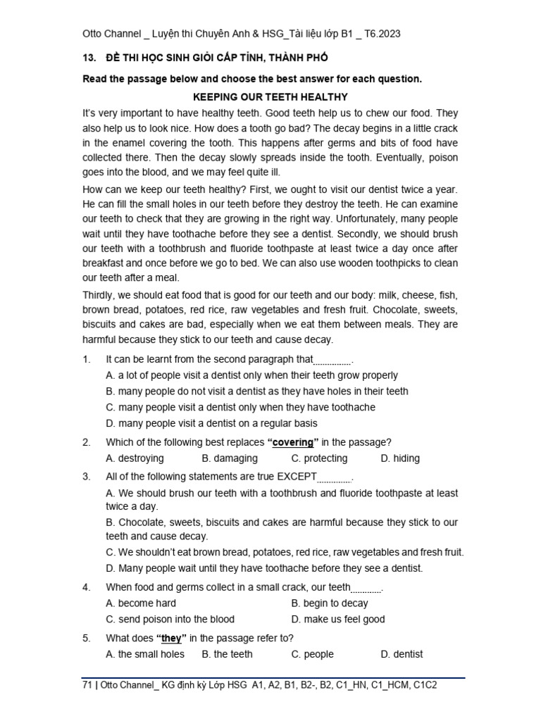 Chuyên đề đọc Hiểu B1 | PDF | Spider | Radar