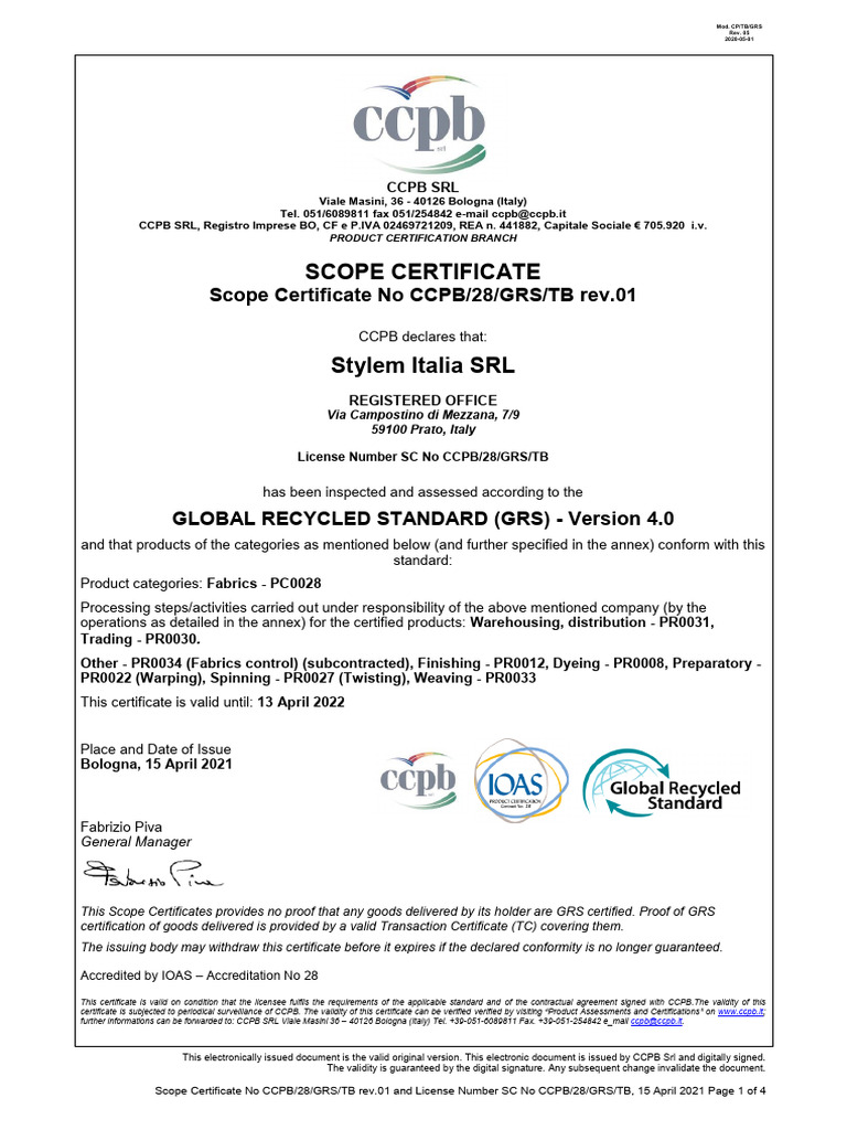 CCPB GRS SCOPE CERT 4 | PDF | Fibers | Polyester