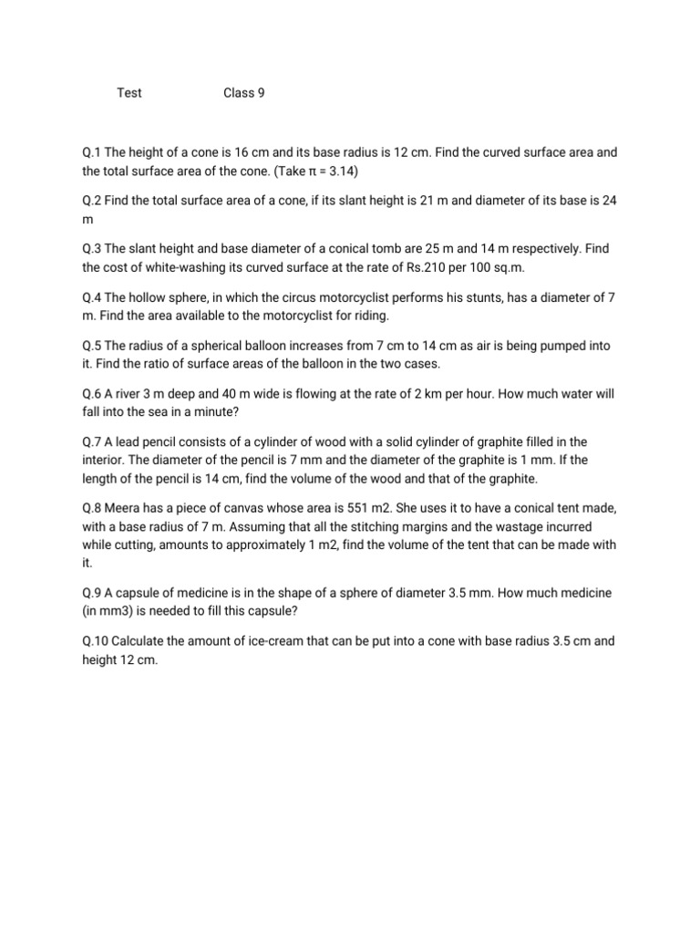 Class 9 Math Test | PDF