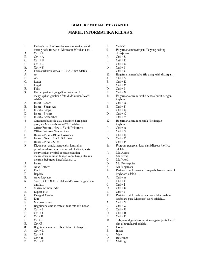 Lat SOAL Informatika X TPm FIX | PDF
