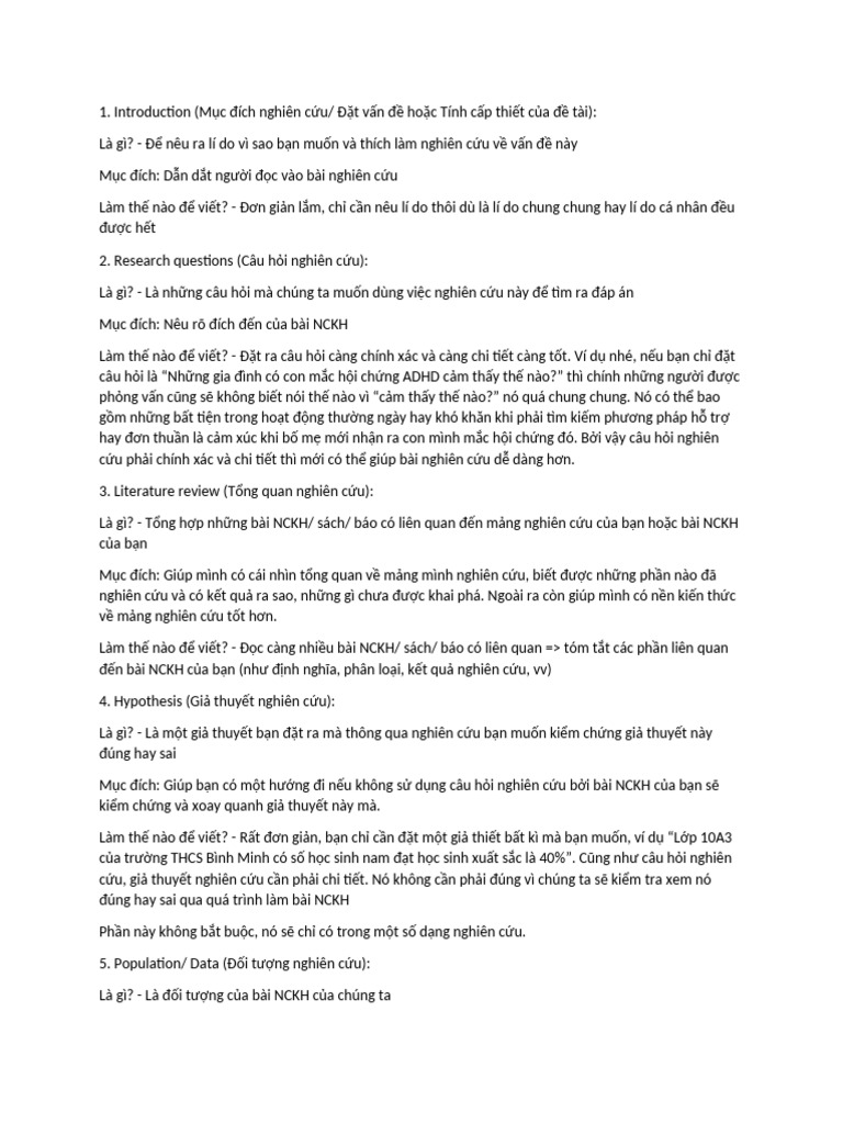 Hướng Dẫn Các Mục Trong NCKH | PDF