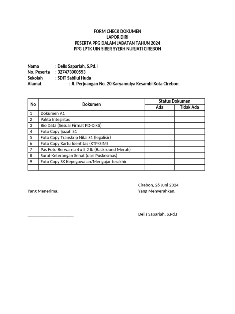Form Check Dokumen | PDF