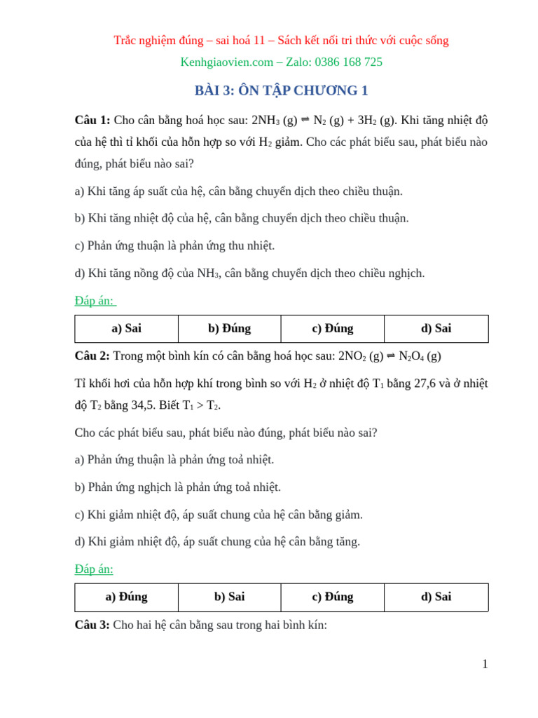 TN Dung - Sai Hoa11 KNTT Bai3 On Tap Chuong 1 | PDF