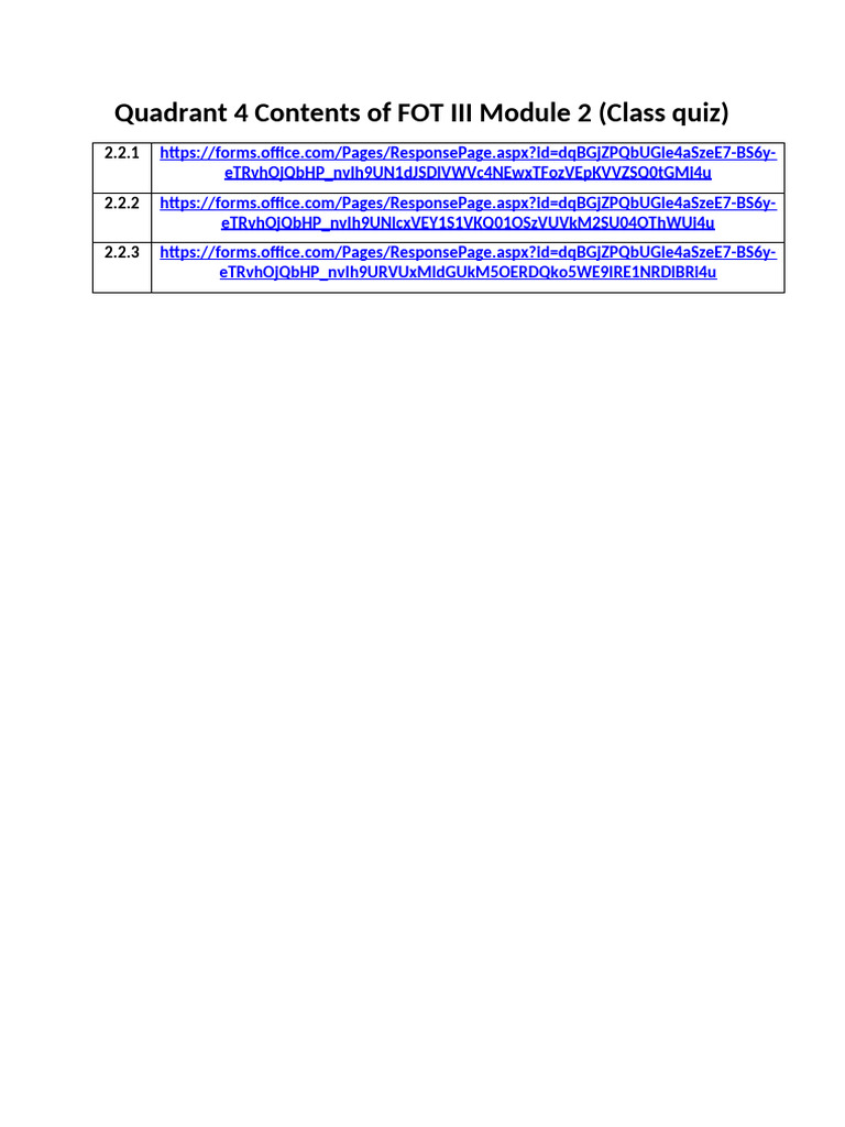 Quadrant 4 Contents of FOT III Module 2 | PDF