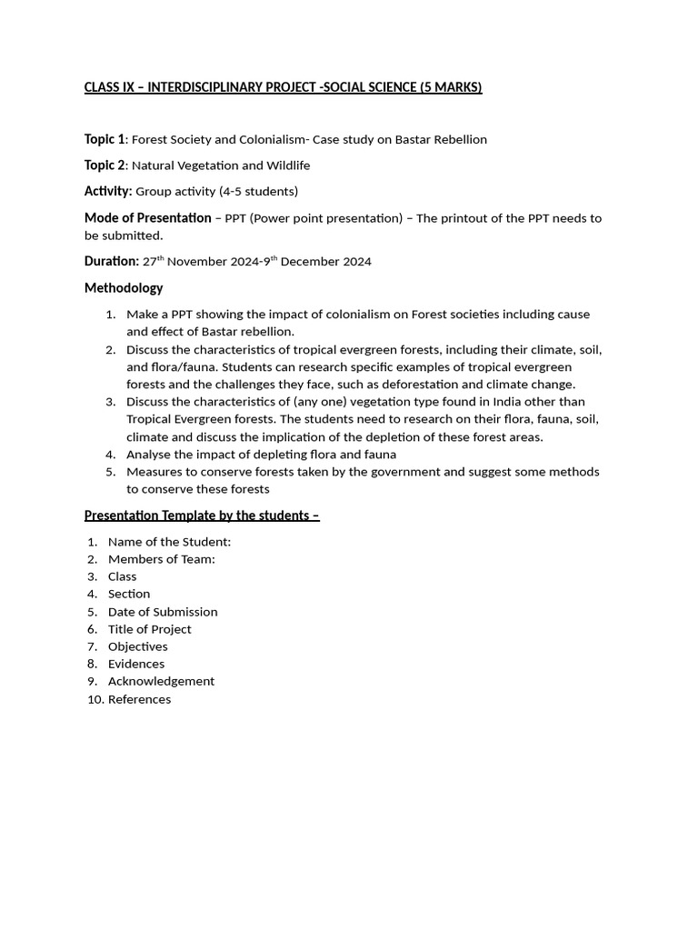 Class 9 Interdisciplinary Project: Forests | PDF
