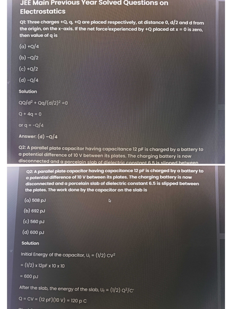 Electrostats Jee Mains PYQ | PDF