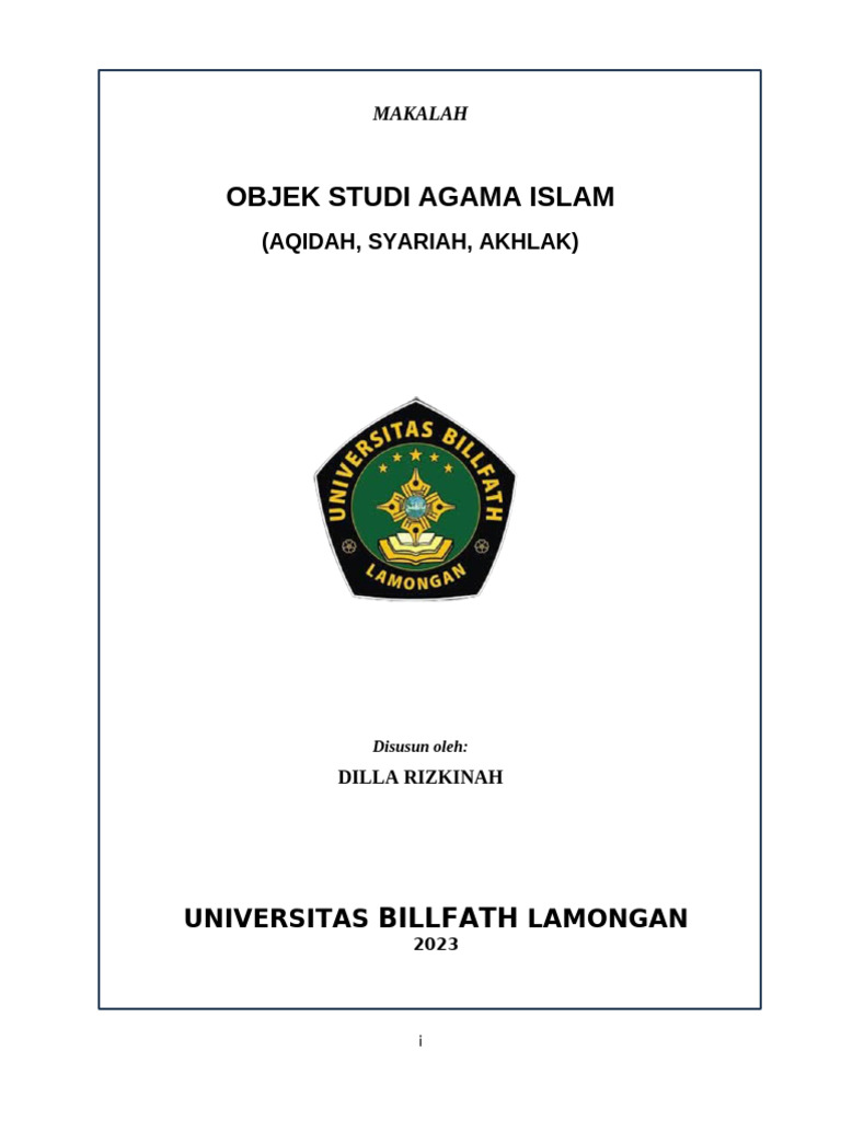 Makalah Objek Studi Islam Akidah Syariah Dan Akhlak Dilla | PDF