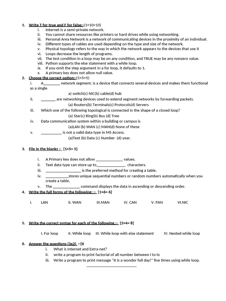 Class - VIII COMPUTER MID Term | PDF | Computer Network | Control Flow