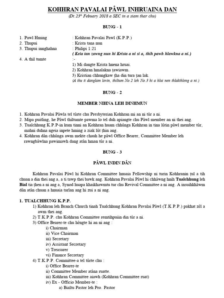 Kohhran Pavalai Pawl Guidelines | PDF