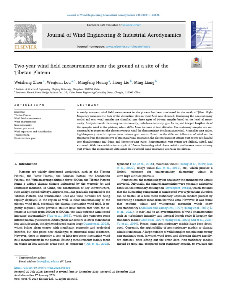Two-Year Wind Field Measurements Near The Ground at A Site of The | PDF ...