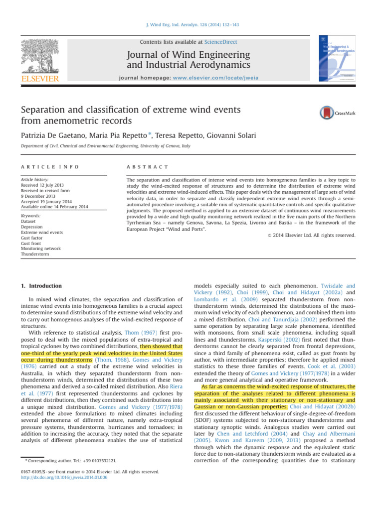 Separation and classification of extreme wind events | PDF | Wind Speed ...