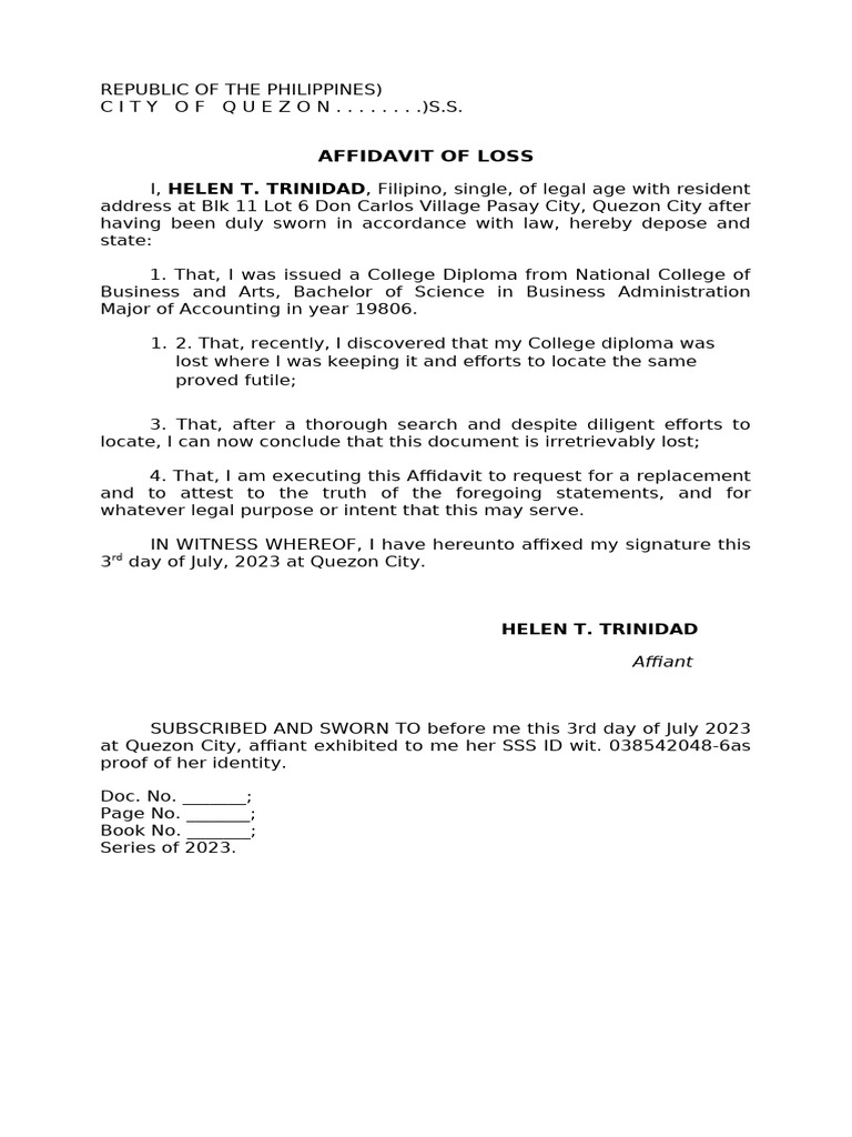 Affidavit of Loss_diploma | PDF
