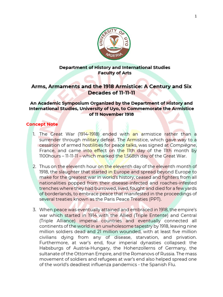 The 1918 Armistice (Concept Note) | PDF | World War I | International ...