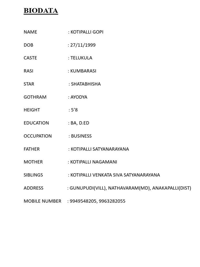 Gopi Biodata 1 | PDF