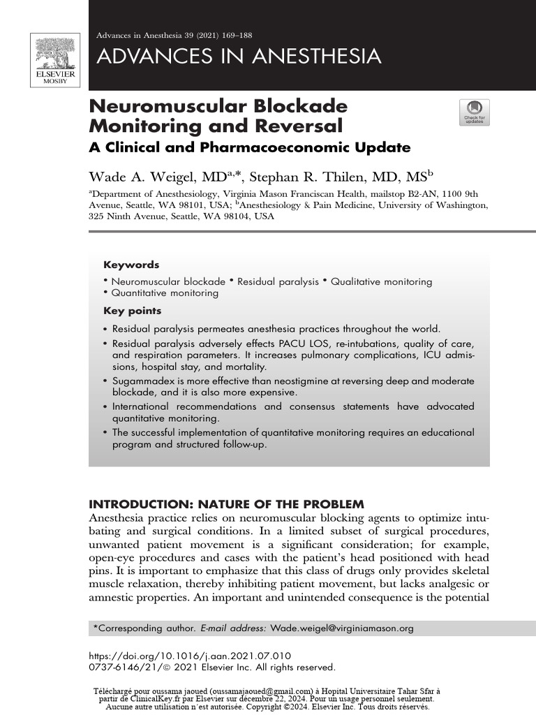 Neuromuscular Blockade Monitoring and Reversal A Clinical and ...