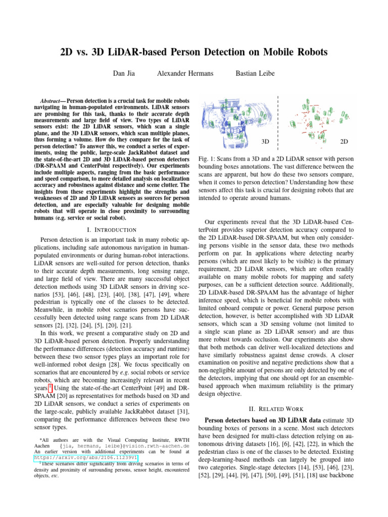 2D vs. 3D LiDAR-based Person Detection On Mobile Robots | PDF | Lidar ...