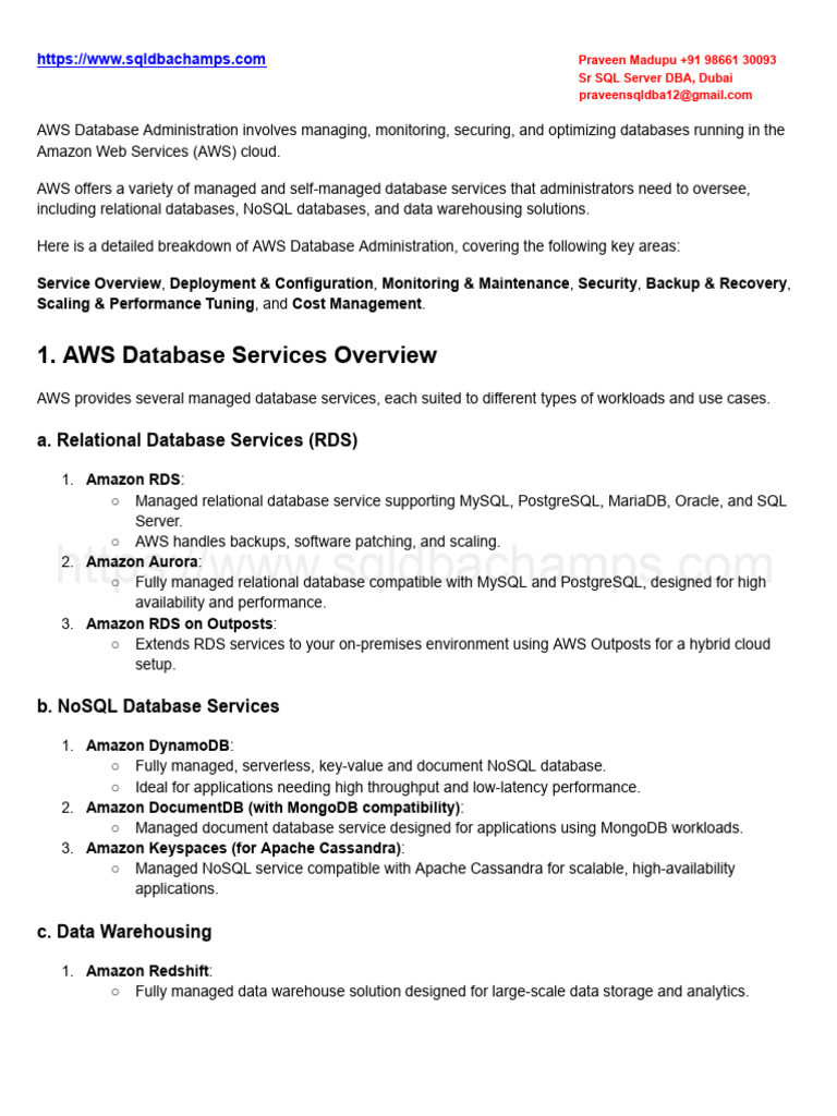 AWS Database Administration | PDF | Databases | Computer Architecture