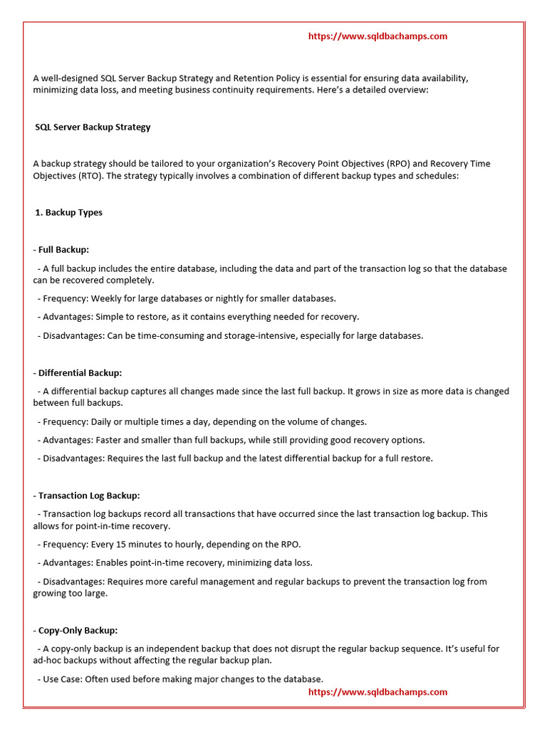 SQL Server Backup Strategy Guide | PDF | Backup | Databases