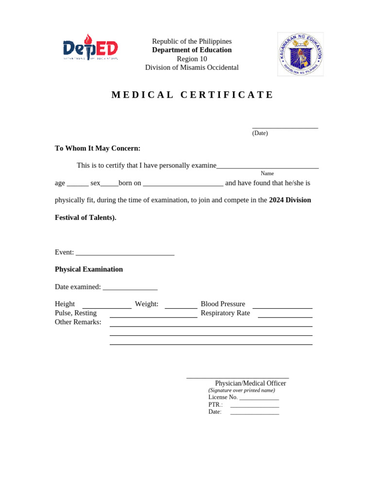 Medical Certificate DSPC and DFOT | PDF