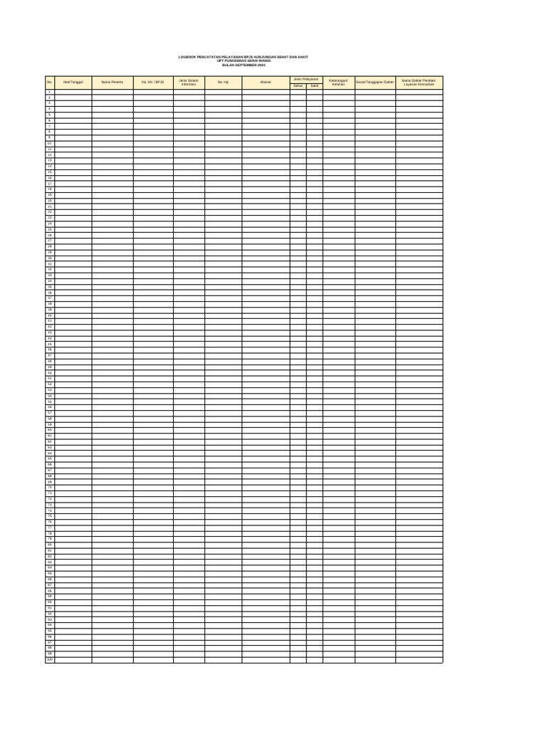 Template Logbook Pencatatan BPJS PKM Serai Wangi New | PDF