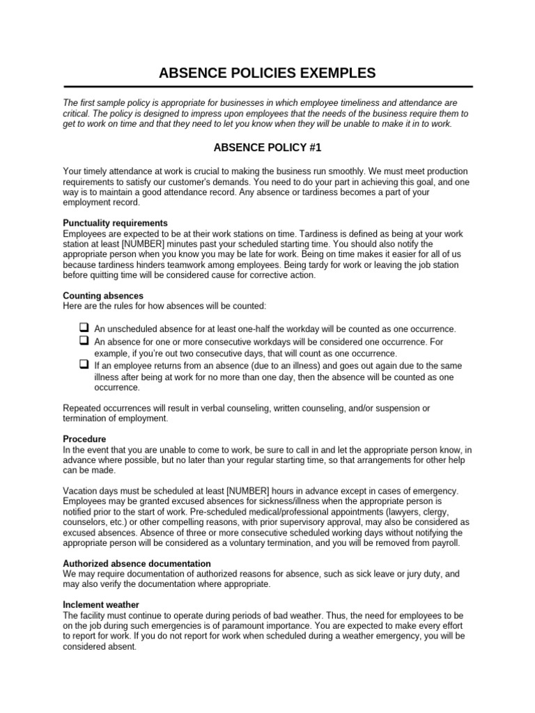 Absence Policies | PDF | Employment | Justice