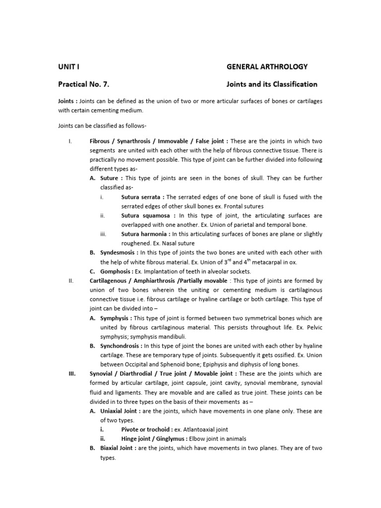 Chapter No 7 Joint Classification | PDF | Joint | Anatomical Terms Of ...
