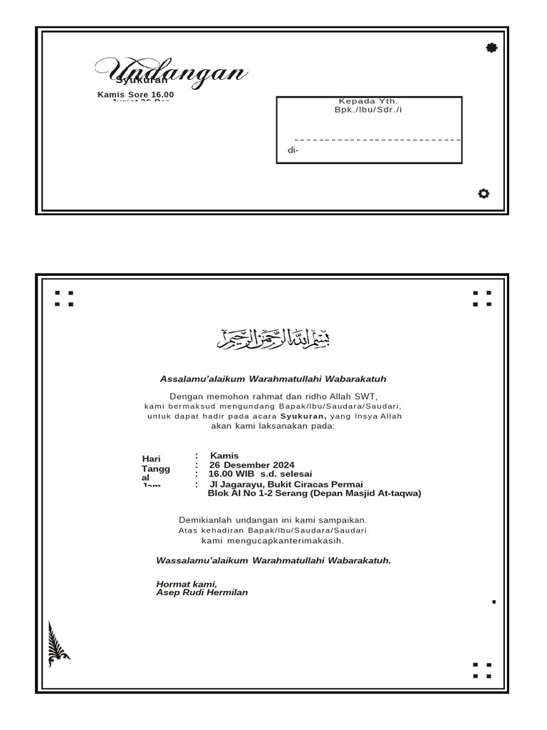 FORMAT UNdangan Syukuran Selamatan | PDF