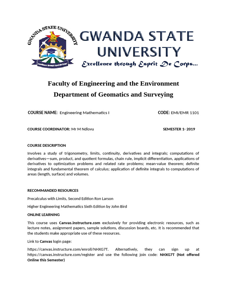 Engineering Mathematics I Course Overview | PDF | Integral | Derivative