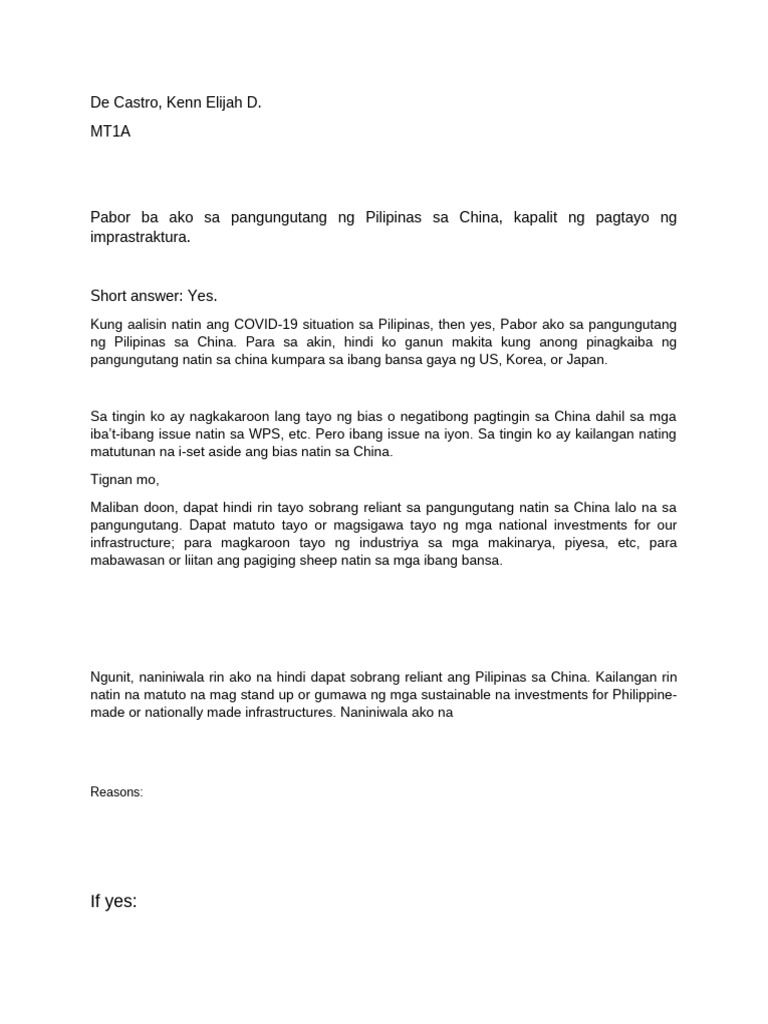 Position Paper - Filipino 2nd Draft | PDF | Debt