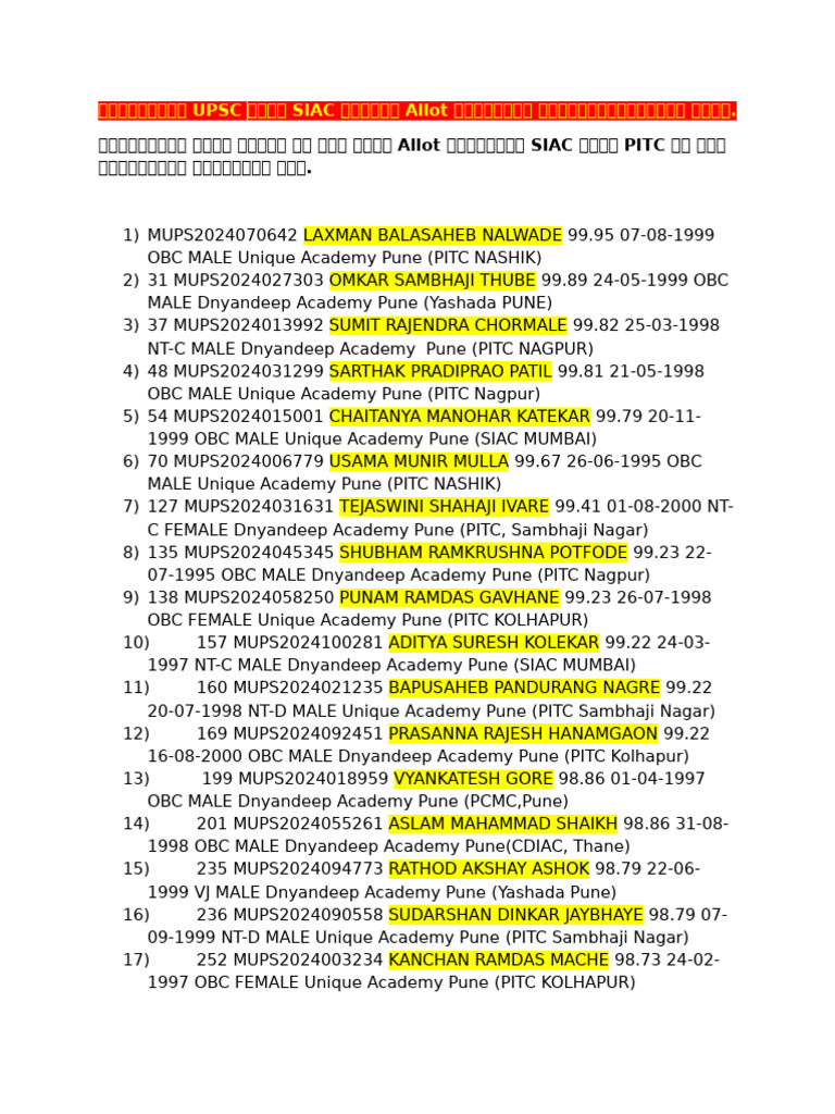 Mahajyoti and SIAC Both Benefit Student List | PDF