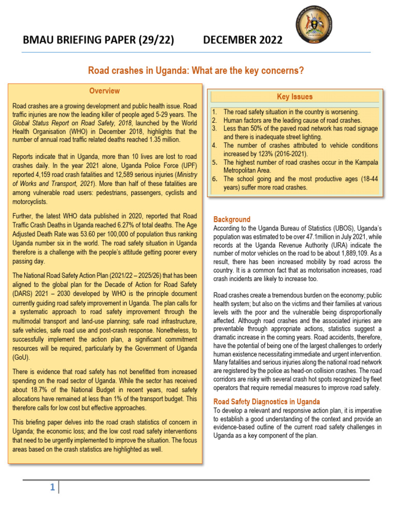 BMAU Briefing Paper 29-22-Road Crashes in Uganda - What Are The Key ...
