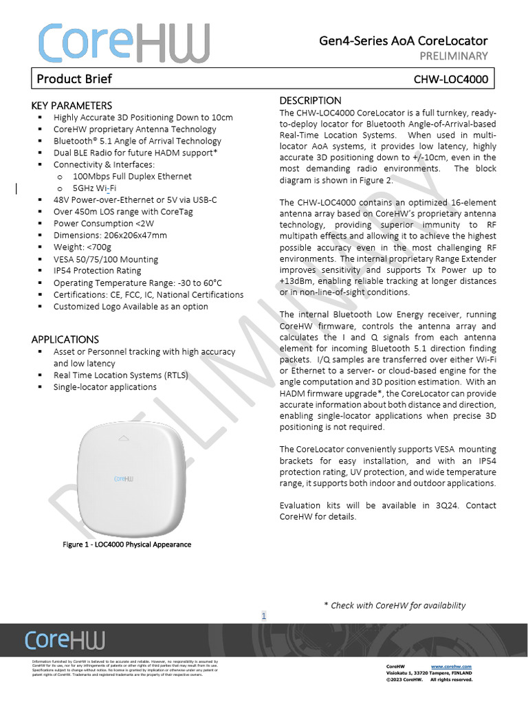 CHW-LOC4000: Gen4 AoA CoreLocator | PDF | Computing | Computer Engineering